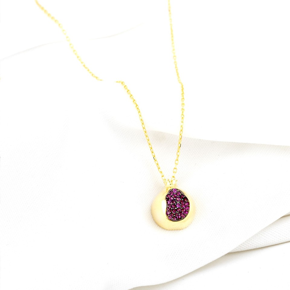 14k Gold Pomegranate Pendant Necklace Ruby Gemstone Pomegranate ...