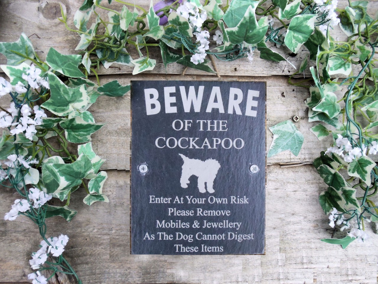 Humorous Beware Of The Cockapoo Dog Slate Door Gate Plaque Sign | eBay UK