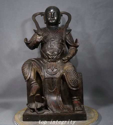 22" Old China Pure Bronze Fengshui Xuanwu Emperor immortal Dog Statue ...