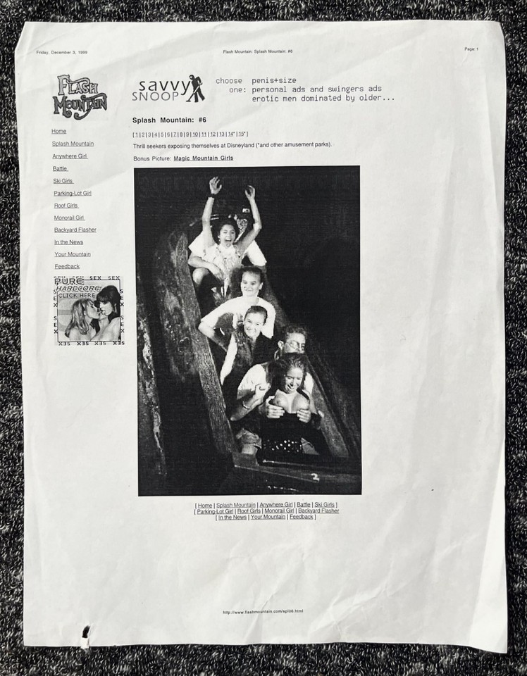 FLASH MOUNTAIN / SPLASH MOUNTAIN DISNEYLAND 1999 Photoprint SAVVY SNOOP ...