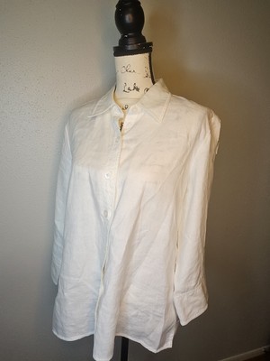 Liz Claiborne Linen Button Up Shirt Womans Size L Cream Long Sleeves | eBay