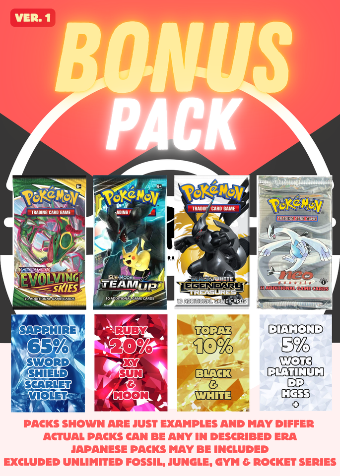 Pokémon Mystery Pack - 5 Booster Packs + 1 Mega Bonus Pack. Factory ...