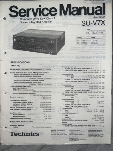 Technics SU-V7X Service Manual w Supplement Amplifier Original | eBay
