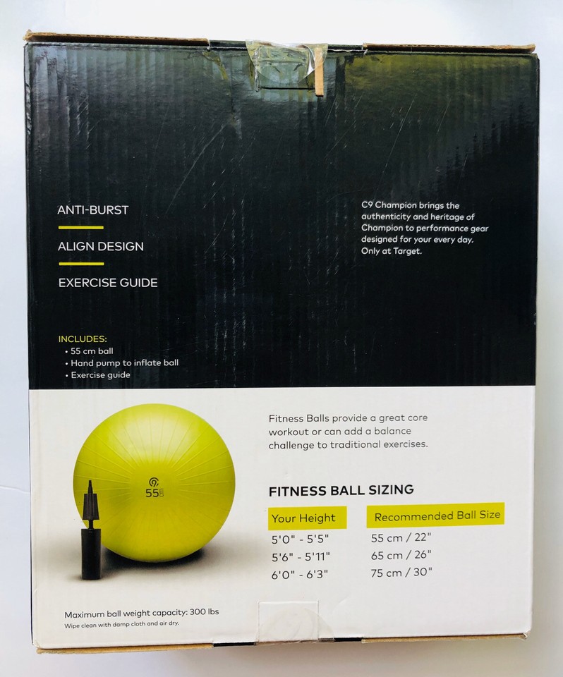 NEW IN BOX CHAMPION C9 55CM EXERCISE FITNESS BALL W/PUMP LIME GREEN ...