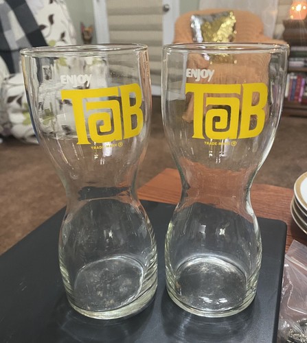 2 Vintage 70s ENJOY TAB Diet Cola Soda 16 oz Glass Hourglass Nostalgia ...