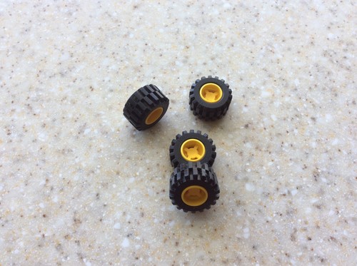 Lego part 6015 6014 yellow tire 21mmD.x12mm offset tread small wide rim ...