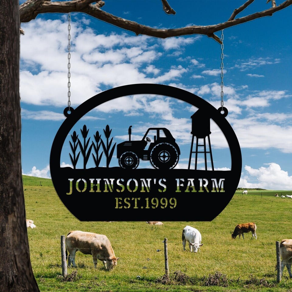 Personalized Black Hanging Garden Farm Metal Name Sign Decorative Wall ...