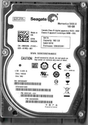 Seagate ST9160314AS 160GB Sata Hard Drive P/N: 9HH13C-031 F/W: 0003DEM1 ...