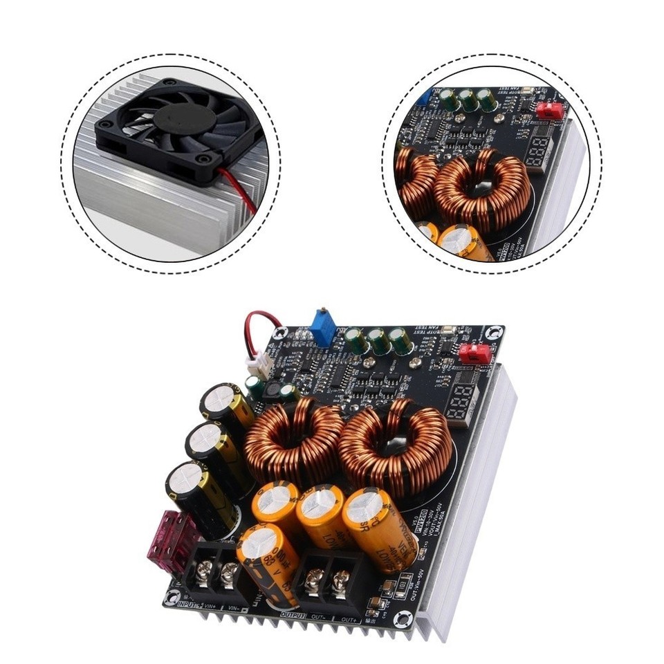 1200W 50A Adjustable Boost Converter Module Audio DC 10 30V Input Range ...