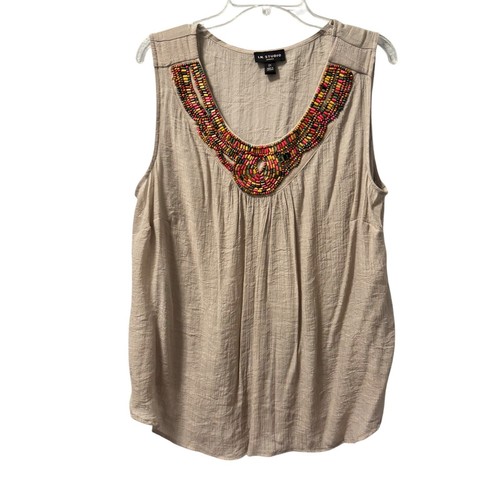 I.N. Studio Beige Sleeveless Top With Multicolor Beaded Neckline Womens ...