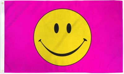 Pink Happy Face Flag 3x5ft Polyester - Smiley Face Flag - Emoji Flag ...