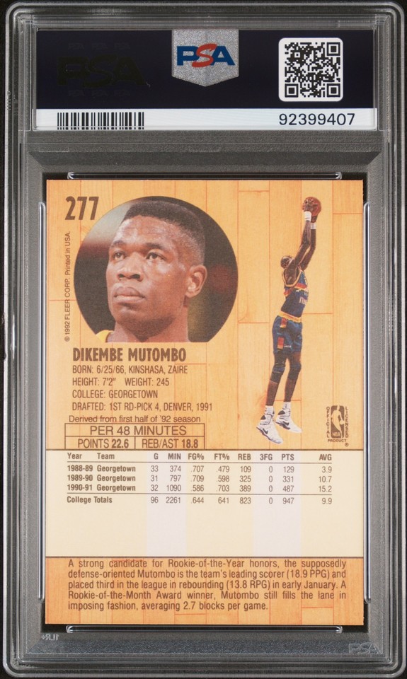 1991 FLEER #277 DIKEMBE MUTOMBO ROOKIE RC PSA 10 | eBay