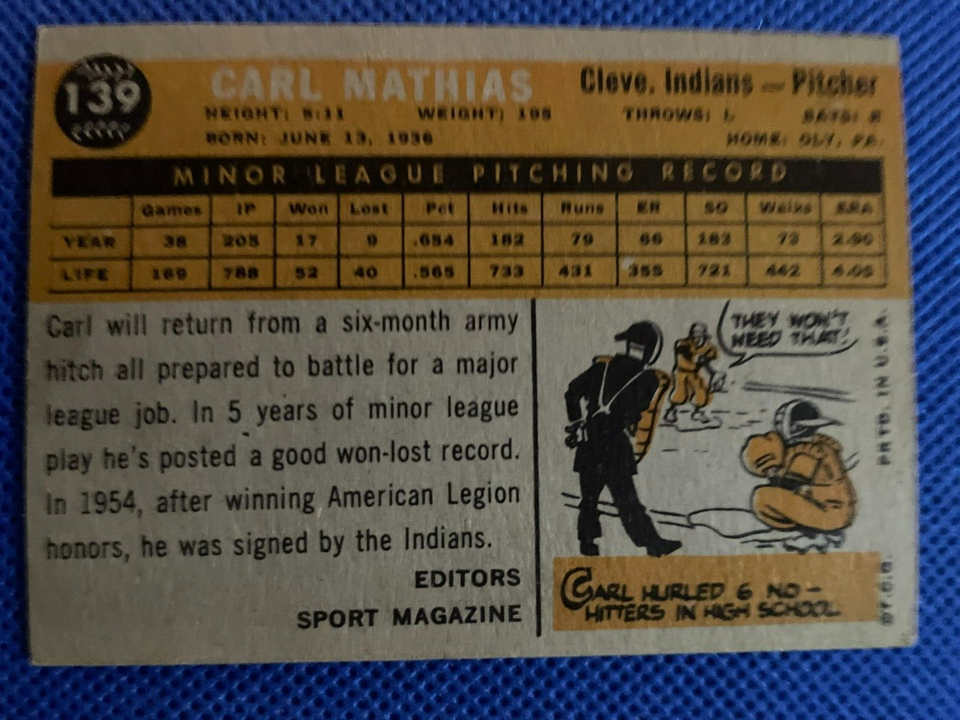 1960 TOPPS ROOKIE STAR # 139 CARL MATHIAS | eBay