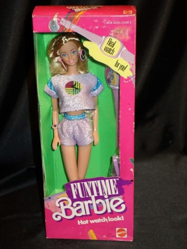 1986 FUNTIME Barbie Doll Superstar Face Blonde Lavender Outfit & Watch ...