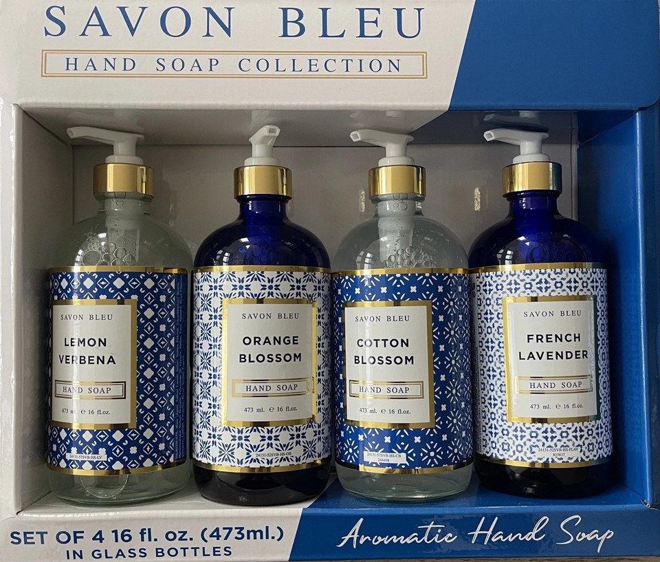 Savon Bleu Aromatic Hand Soap Collection Set Of 4 Glass Bottles Orange ...
