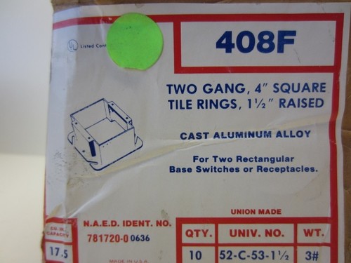 (10) Bowers 408F 2-Gang 4" Tile Rings 1 1/2" Raised Cast Alum 52-C-53-1 ...