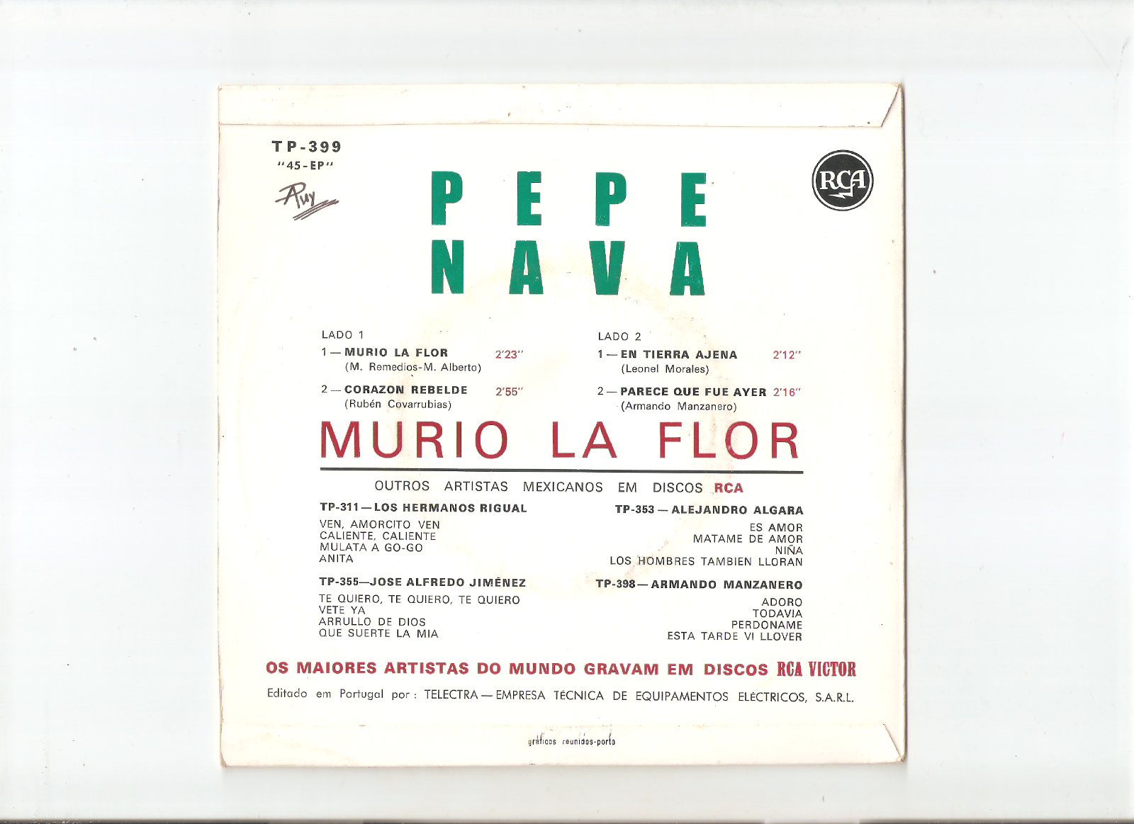 PEPE NAVA Murio La Flor 7/45 EP Ranchera Bolero MADE IN PORTUGAL RARITY ...