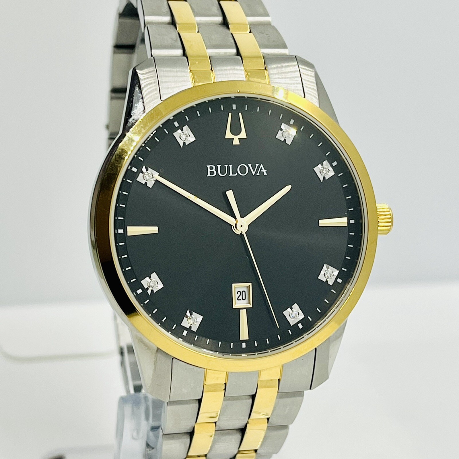 Bulova Men's Sutton Diamond-Accent Silver/Gold Black Dial 40mm Watch ...