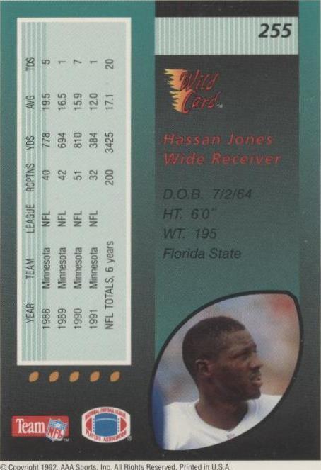 1992 Wild Card Hassan Jones #255 for sale | eBay