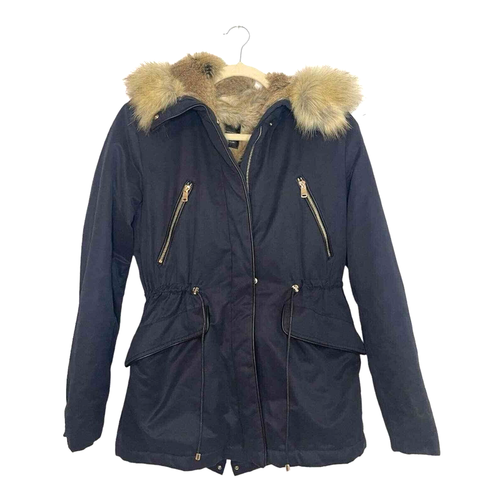 Zara Trafaluc Outerwear Fur Jacket Parka Navy Size XS | eBay