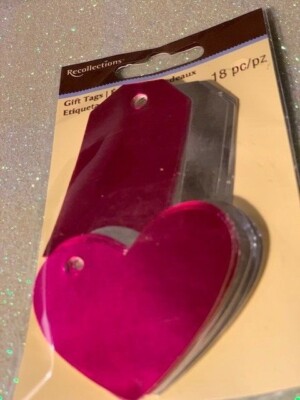 RECOLLECTIONS 3D STICKERS RARE GIFT TAGS FOIL RED & SILVER HEART ...