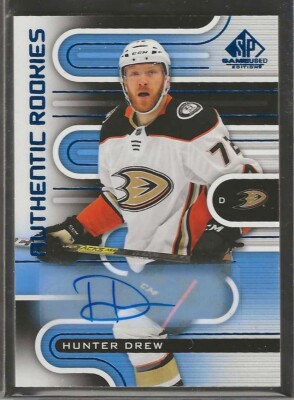 2022-23 SP Game Used #155 Hunter Drew -Blue Rookie Auto-Anaheim Ducks ...