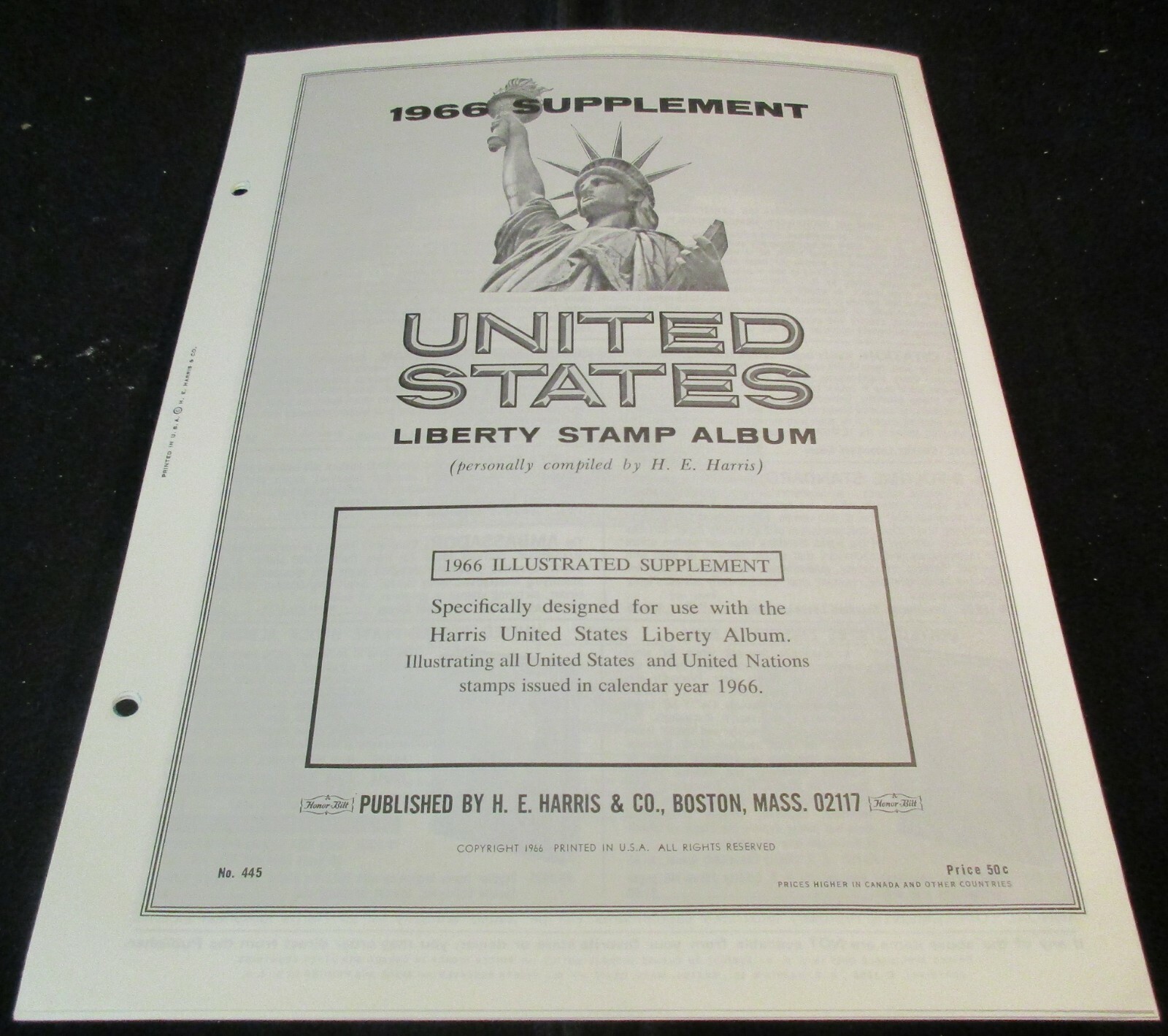 H.E. HARRIS 1966 SUPPLEMENT U.S. LIBERTY STAMP ALBUM W/FREE SHIPPING ...