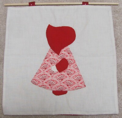 Homemade wall hanging: Sun Bonnet Sue pattern and dowel rod, red bonnet ...