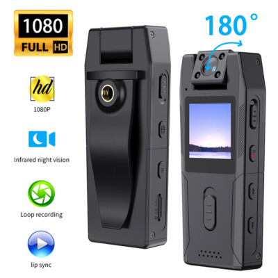 10 hours 1080P HD Camcorder Mini Police Body Camera 180° Video DVR IR ...