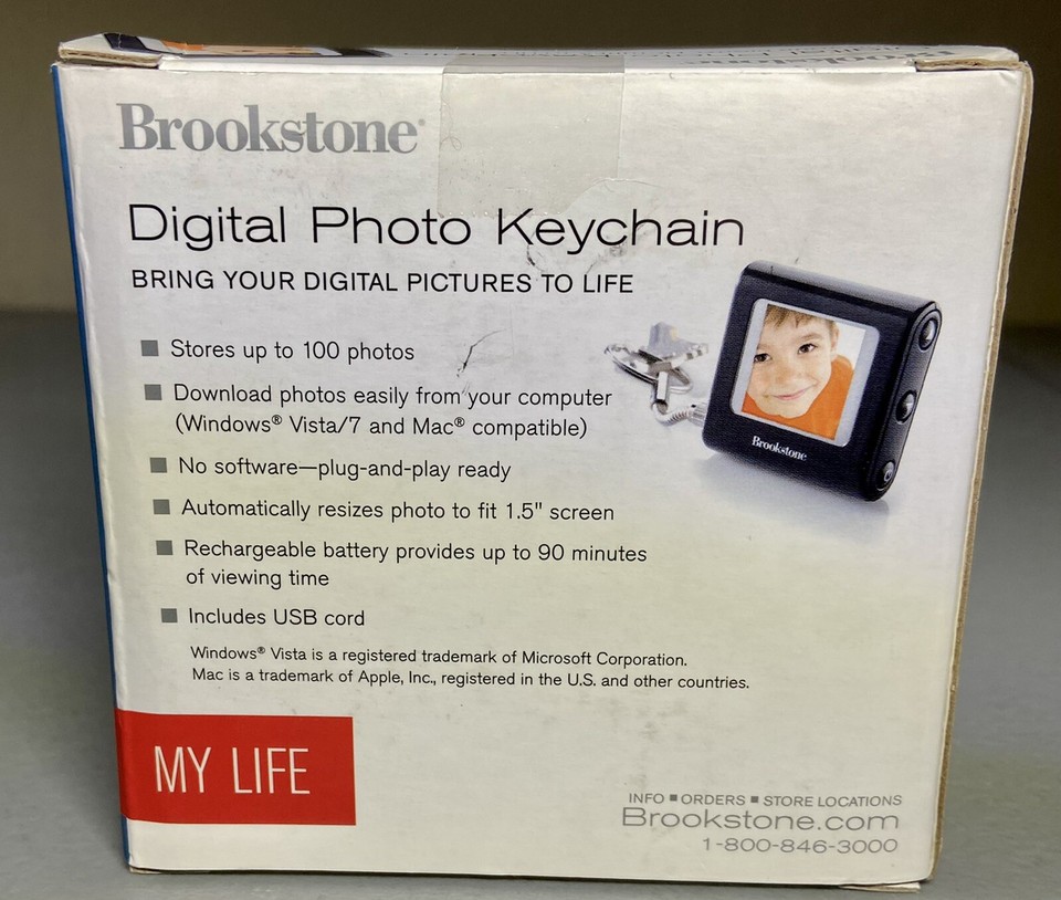 New Brookstone "My Life" Digital Photo Keychain 1.5" Screen 100 Photos ...