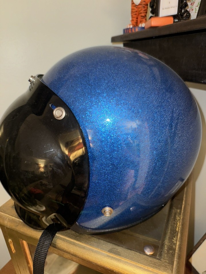 Vintage Very Clean Blue Metal Flake Helmet With Tinted Bubble Face ...