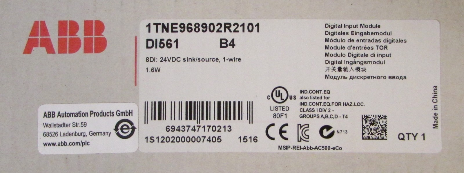 ABB DI561 Digital Input Module 8 DI 24 VDC ITNE968902R2101 | eBay