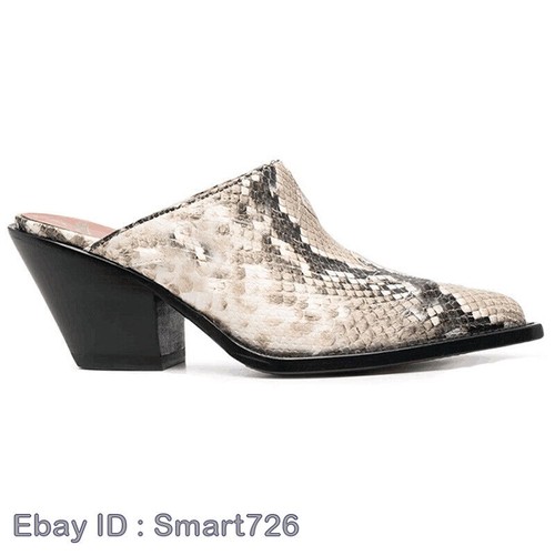 Pointed Toe Slip on Snakeskin Print Dress Mules Slippers Mens Real ...