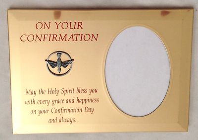 Goldtone 5X7" Metal Oval CONFIRMATION PLAQUE Picture FRAME Holds 3X4 ...