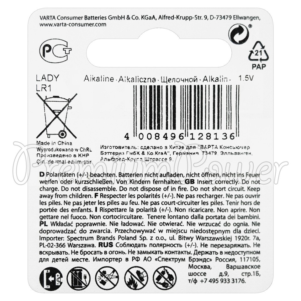 6 X VARTA N Misura/LR1 Batterie 1.5V Alcalino Lady MN9100 AM5 E90 4001 ...