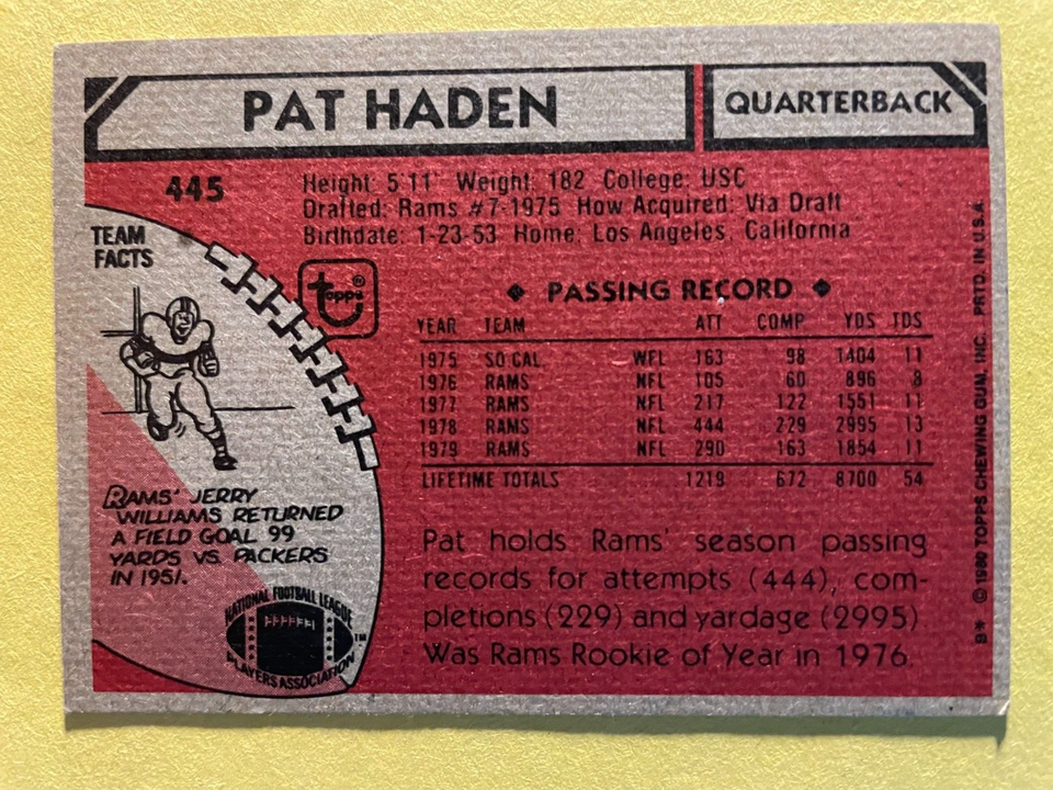 SIGNED PAT HADEN 1980 TOPPS FOOTBALL CARD AUTOGRAPH - RAMS | eBay