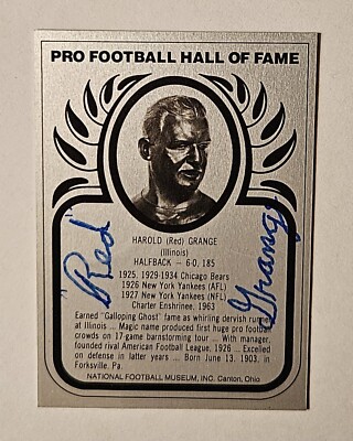 Red Grange Autographed Metal Hall of Fame Card Chicago Bears | eBay