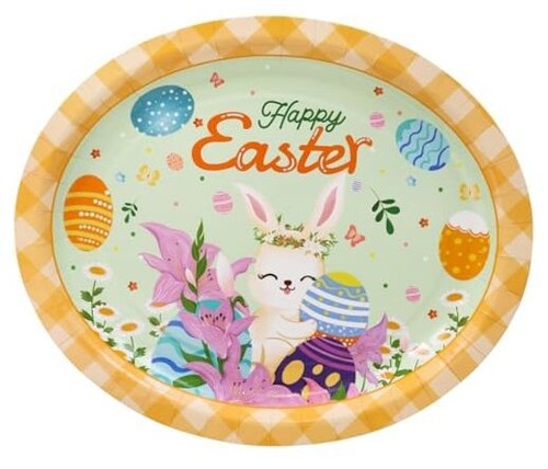 Happy Easter Oval Paper Plates Disposable Bunny Party Plate Plaid ...