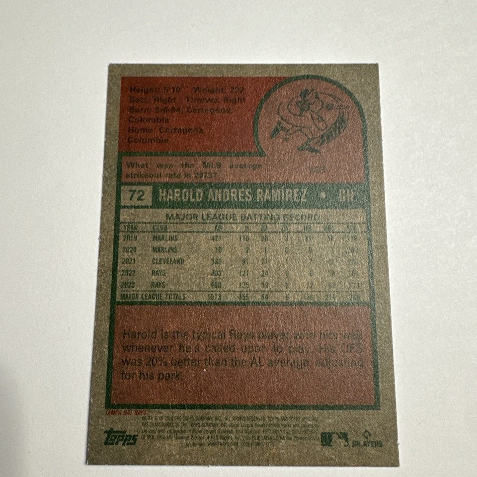 2024 TOPPS HERITAGE #72 HAROLD RAMÍREZ TAMPA BAY RAYS SP SHORT PRINT NM ...
