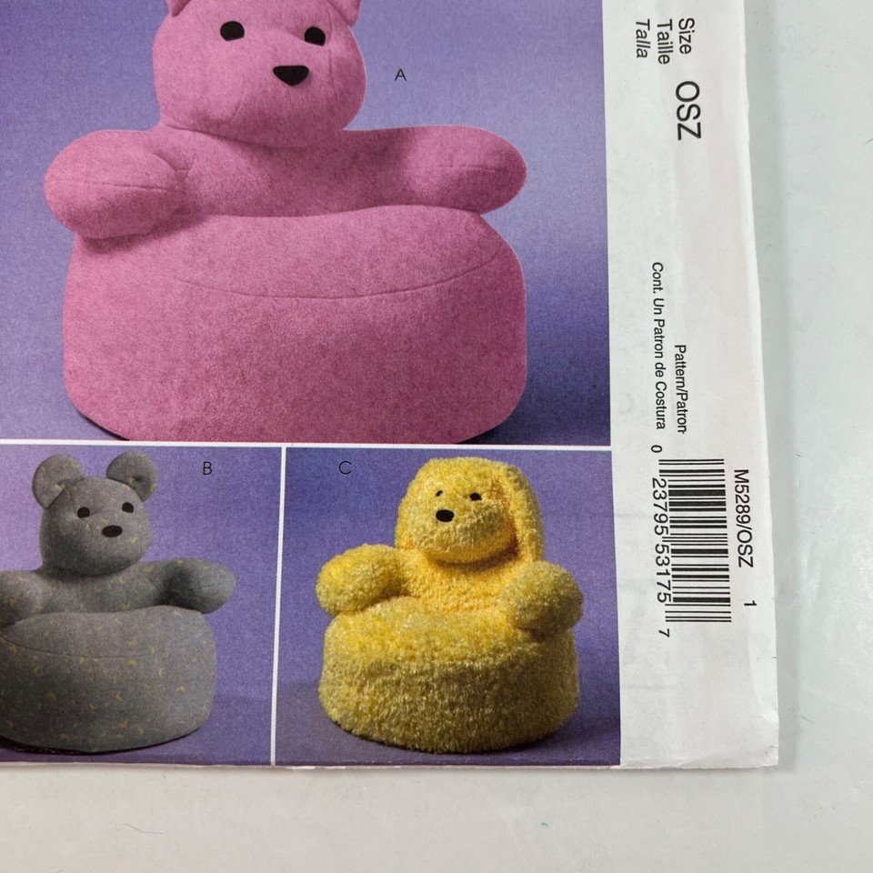 McCalls Crafts Pattern M5289 Toddlers Animal Chairs Kitten Bear Puppy ...