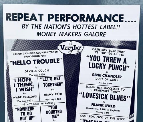 VEE JAY RECORDS 1962 POSTER ADVERT FRANK IFIELD JERRY BUTLER JIMMY ...