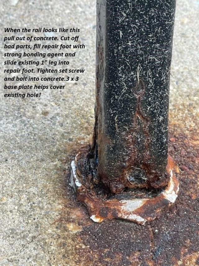 Broken Outdoor Handrail Repair Base 6.5” H- 1" Posts Slip Fit IN NO ...