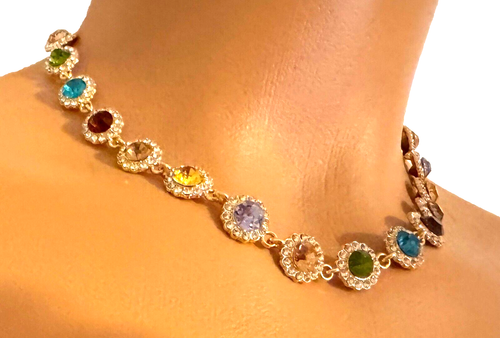 Ladies Rhinestone Multicolor Colorful Gold Choker Necklace Jewely | eBay