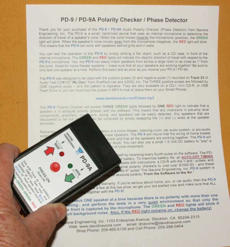 PD-9A Polarity Checker Phase Detector Self-Test Auto-Off Audio Speaker ...