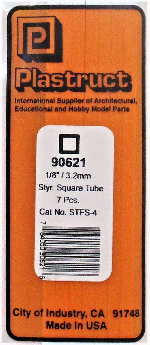 Plastruct 90621 STFS-4 Styrene Square Tubing Plastruct 1/8 x 15" Long ...