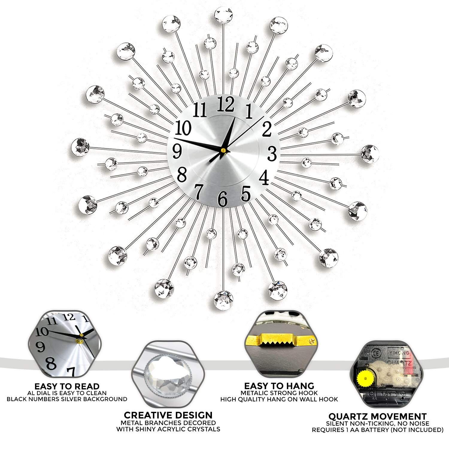 Wall Clock 39cm /45cm For Living Room Modern,Large Ideal for Bedroom ...