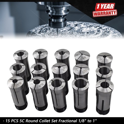 15 Pcs 5C Round Collet Set Fractional 1/8" to 1" High Precision For Lathe | eBay