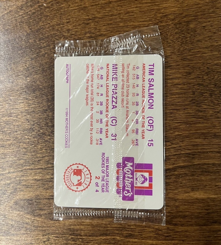 1994 SEALED Mothers Cookies Mike Piazza + Tim Salmon #2 Of 4 Baseball ...