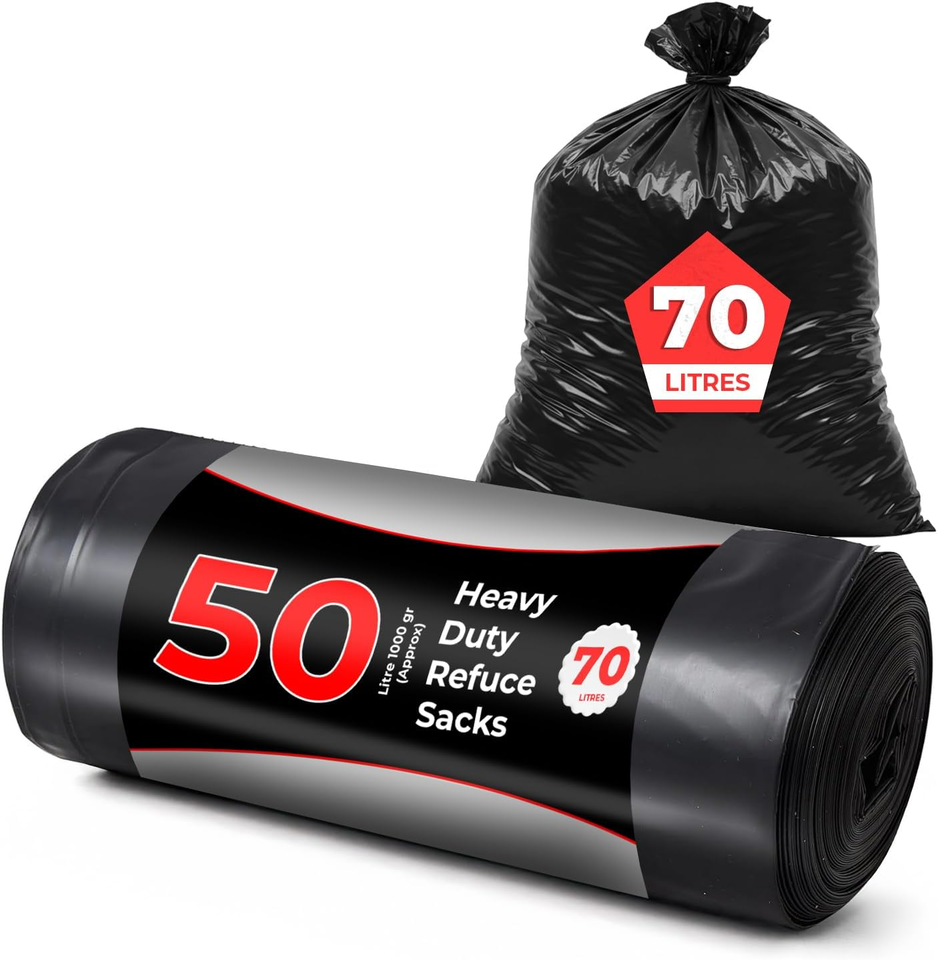 Roe Tenpo 50 Pack Heavy Duty Bin Bags - 70L, 30 Microns Bin Liners ...