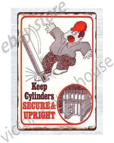 1960s National Safety poster Keep Cylinders Secure Upright metal tin ...